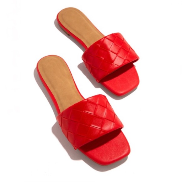 Shoe Affair | Shoes | Restocked Woven Strap Slide Sandals In Red | Poshmark